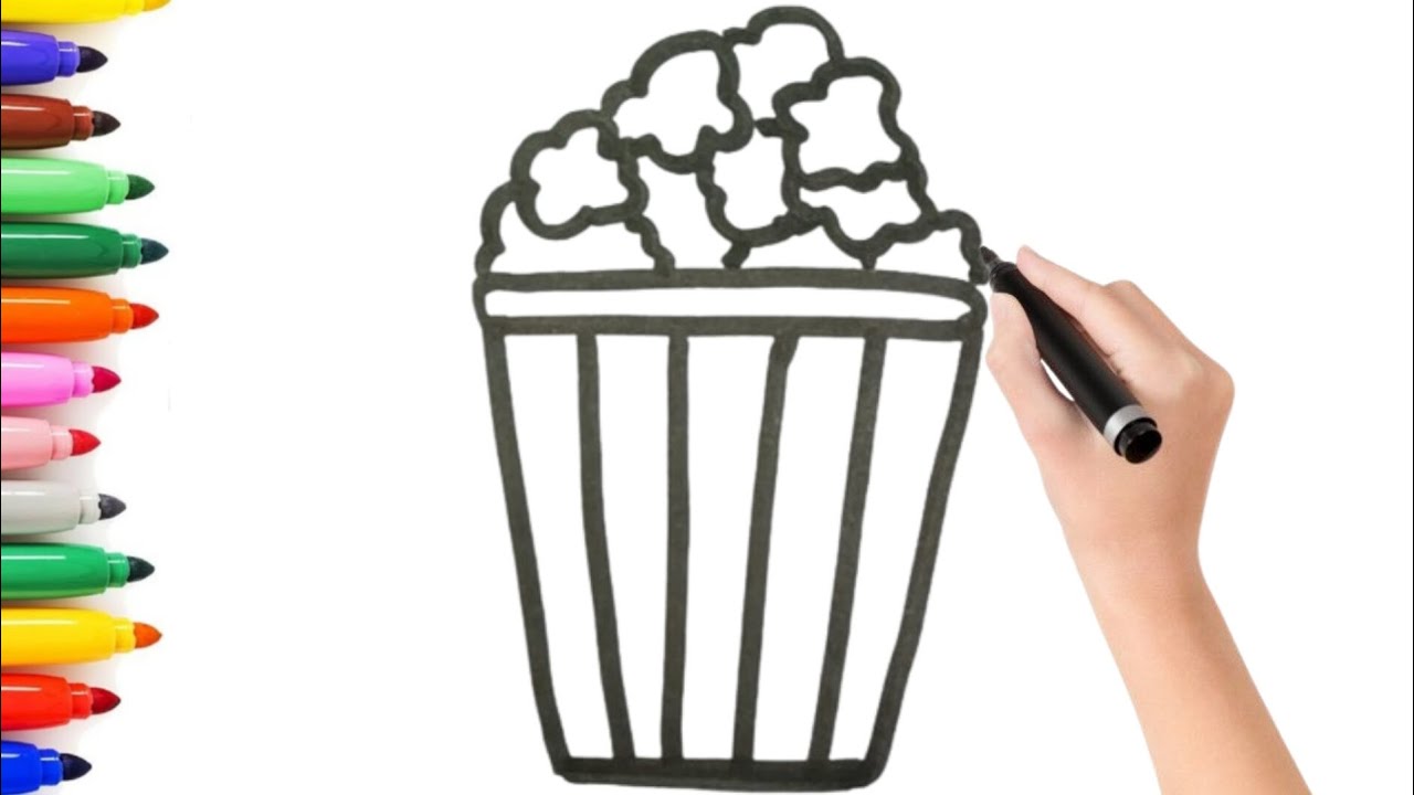 Easy popcorn bucket 🍿 drawing for kids|Drawing, Painting and colouring ...