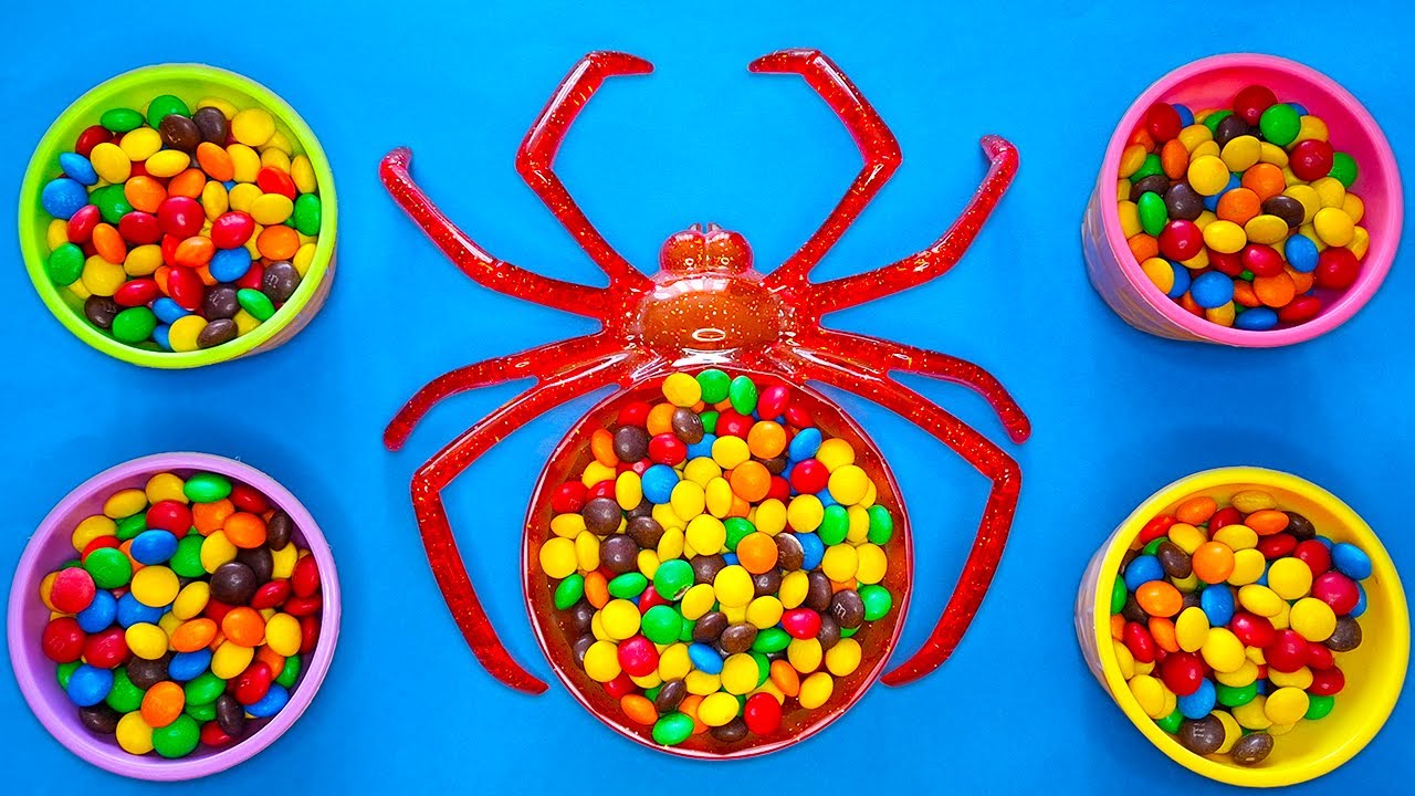 Satisfying Mixing Rainbow Candy in Spider Plate With Ice Cream Cups ...