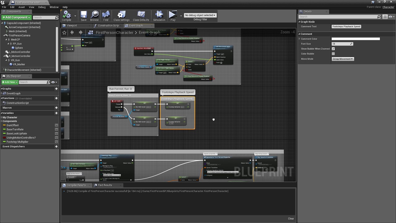 UE4 FootstepsSound Blueprint for Characters with(out) Legs (1th Person ...