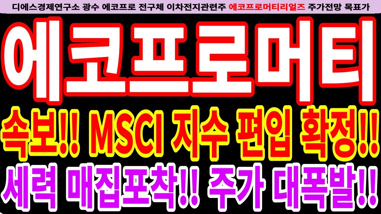 에코프로머티 에코프로머티주가전망 속보 Msci 지수 편입 확정 세력 매집포착 주가 대폭발 디에스경제연구소광수