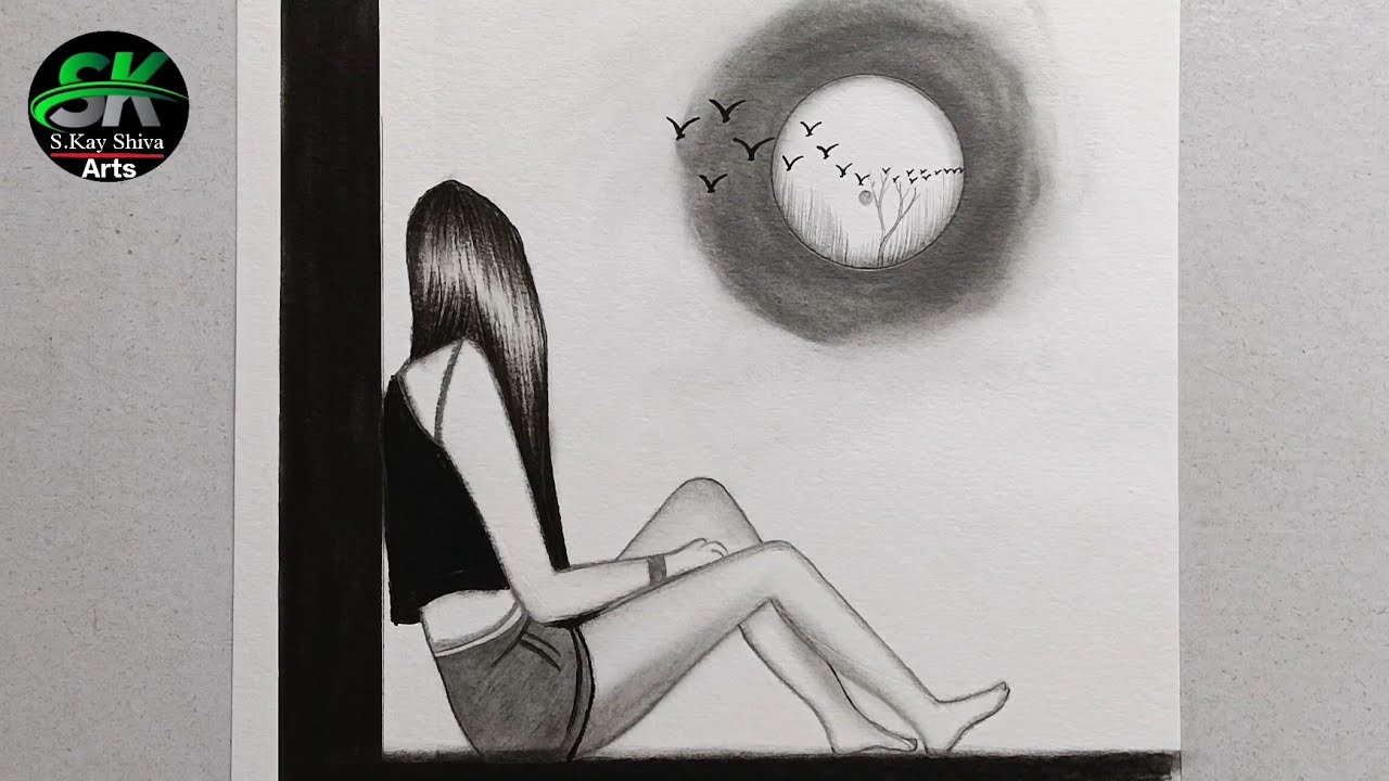 how to draw a sad girl sitting alone step by step for beginners - YouTube