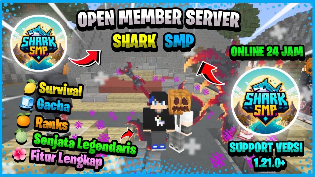 SERVER MCPE VERSI 1.21+ TERBARU !! SHARK SMP - ADA SENJATA LEGENDARIS ...