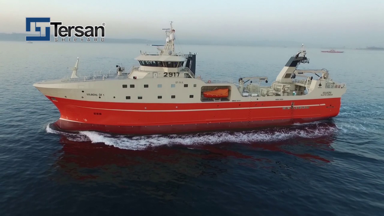 Rammi HF takes delivery of their new modern stern freezer trawler - YouTube