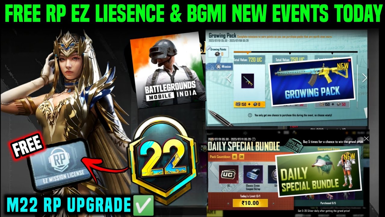 FREE RP EZ MISSION LICENSE BGMI | GROWING PACK BGMI | DAILY SPECIAL ...