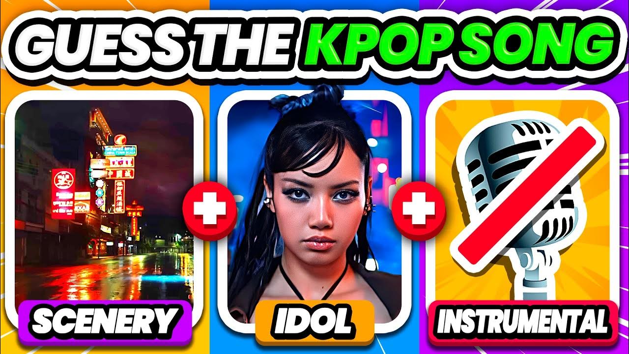 GUESS THE KPOP SONG BY 3 CLUES (SCENERY + IDOL + INSTRUMENTAL) - KPOP QUIZ 2024 - YouTube