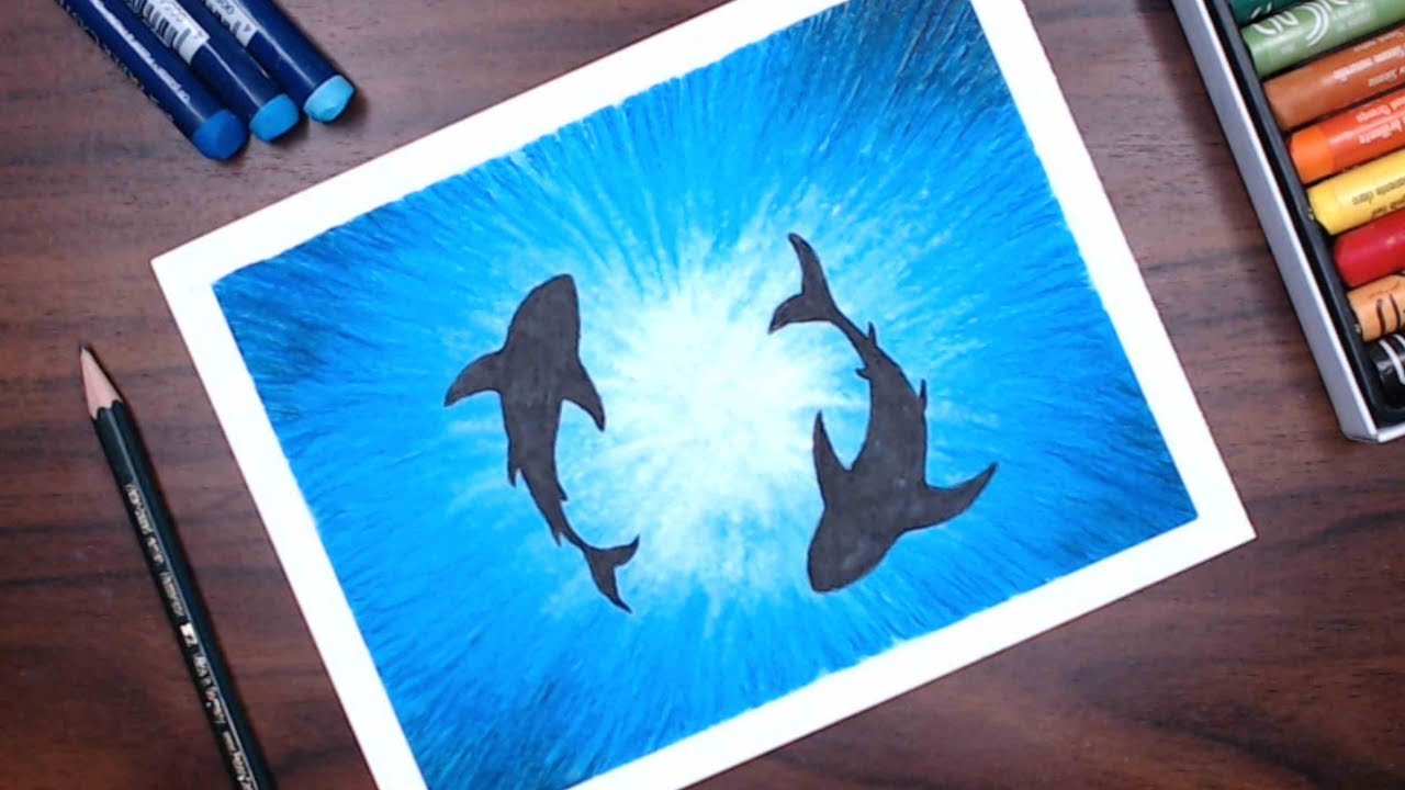 Desen Acvatic - Rechini | How to draw SHARKS with oil Pastel - YouTube