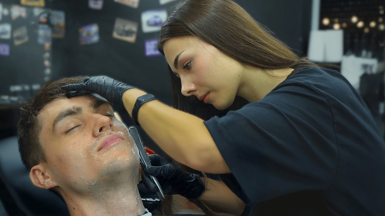 Satisfying Royal Shave Session by Ukrainian Lady Barber Miroslava - YouTube