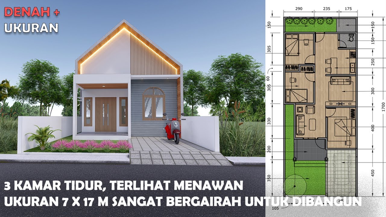 desain rumah 7 x 17 m terlihat menawan - YouTube