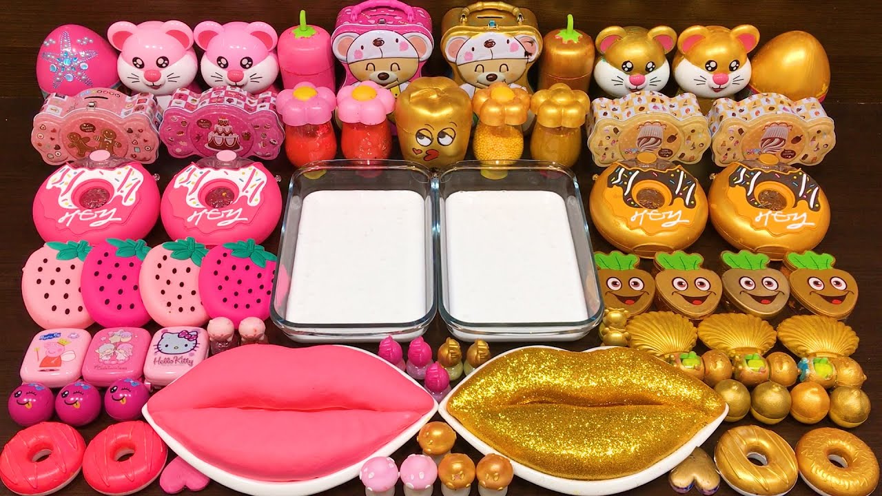 GOLD vs PINK ! Mixing Random into GLOSSY Slime ! Satisfying Slime Video ...
