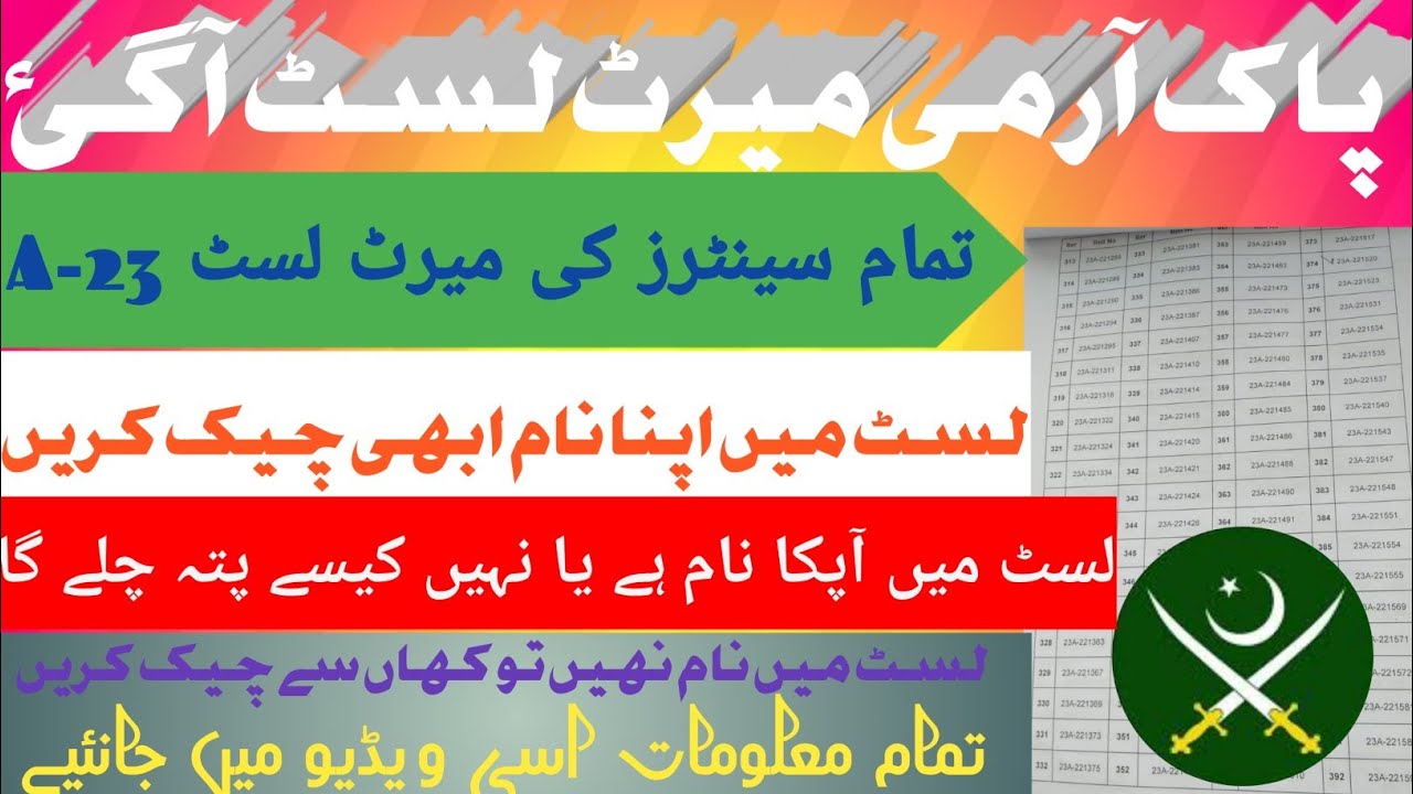 Pak Army Soldiers 23A Batch merit List Announced All Centers 2023 ...