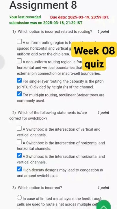 Week 08 || Nptel quiz | Vlsi Physical Design with Timing Analysis #trending #iitr #ytshort #vlsi ...