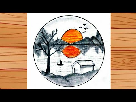 Easy Landscape Sunset Scenery || How to draw circle scenery with pencil ...