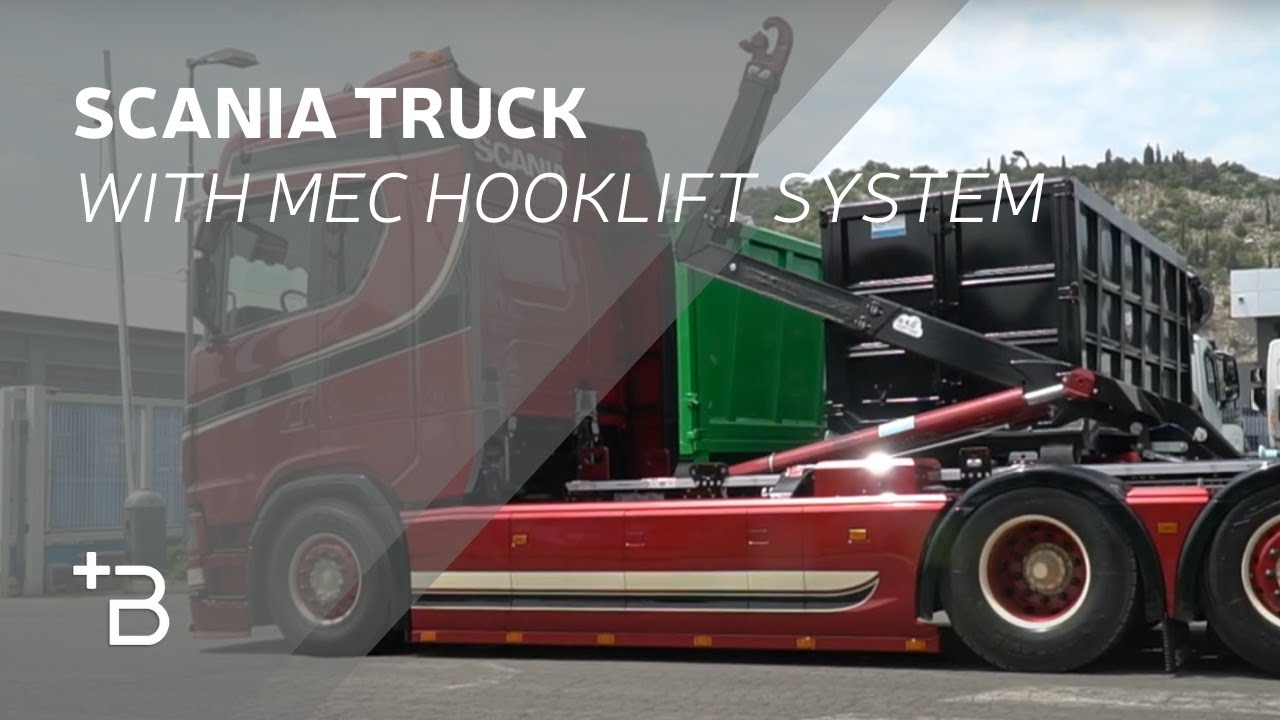Scania truck equipped with MEC hooklift system for waste transport ...