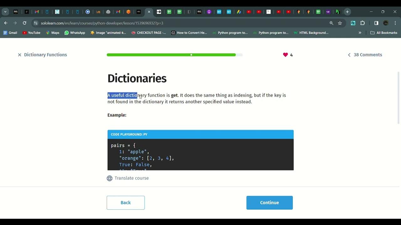 74 Dictionary Functions Python Developer Sololearn Youtube
