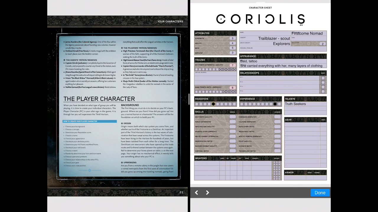 Creating a character in Coriolis - YouTube