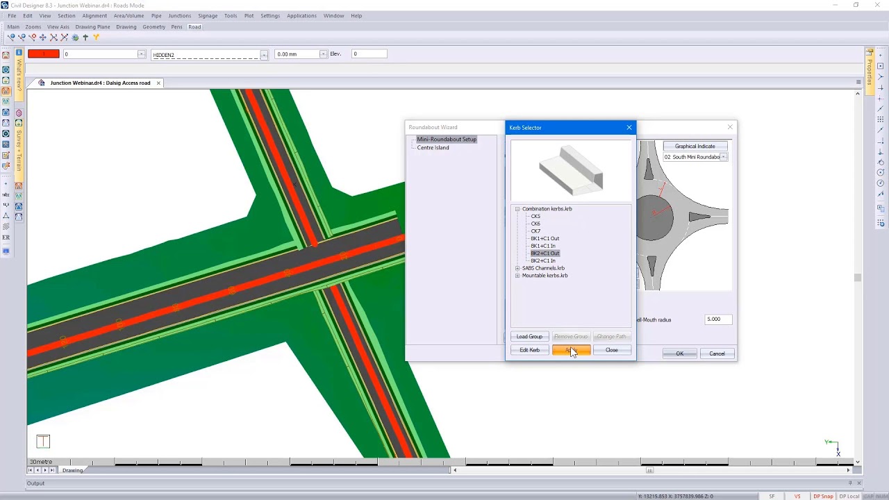 CIVIL DESIGNER FAQ - road junction design – add mini-roundabout - YouTube
