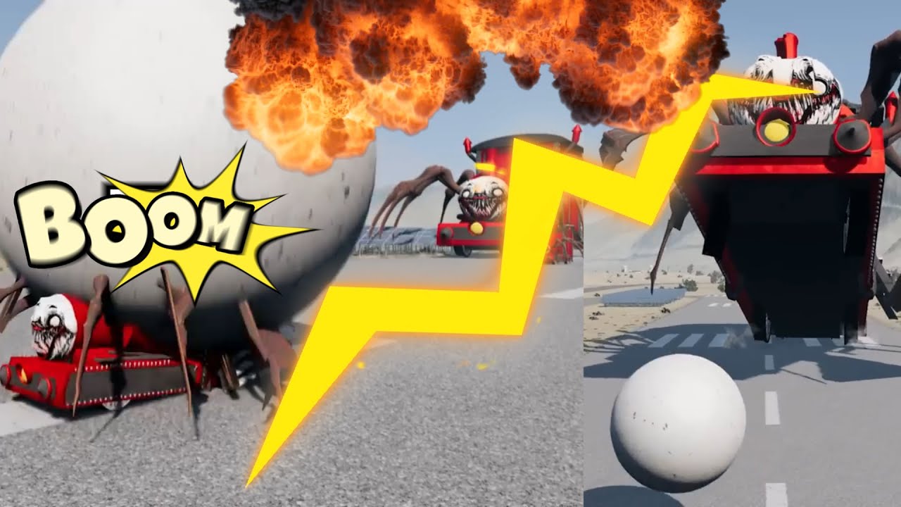 Giant & Small Choo-Choo Charles vs Giant Stone Ball _ BeamNG.Drive # ...