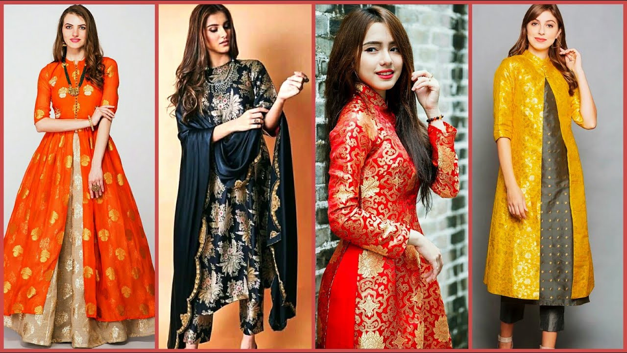 Brocade Suit Designs / Banarasi Kurti / Brocade Kurta with Lehenga ...