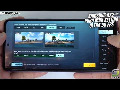 Samsung Galaxy A72 test game PUBG 1.6 Resistance Max Setting Ultra 90 FPS