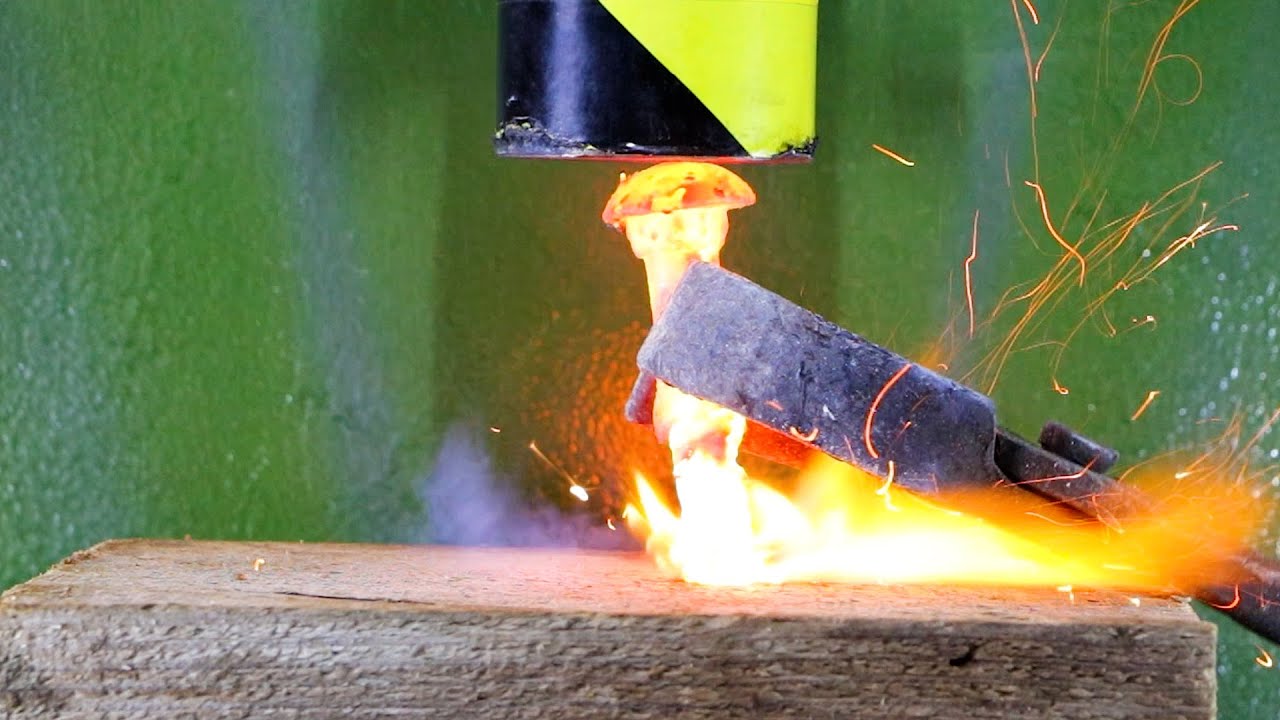 Crushing Red Hot Bolt in Wood with Hydraulic Press! 🔥🔩 | Satisfying ...