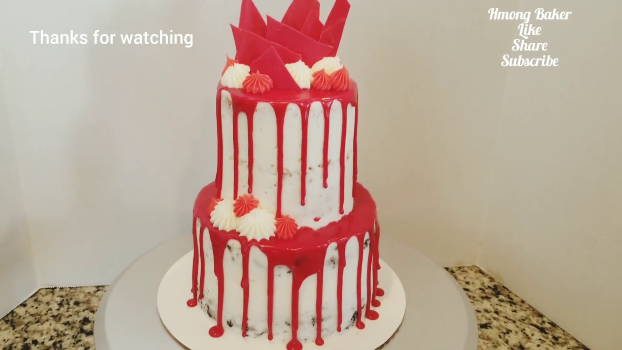 2 Tier Red Chocolate Drip Birthday Cake. Cake decorating ideas - YouTube