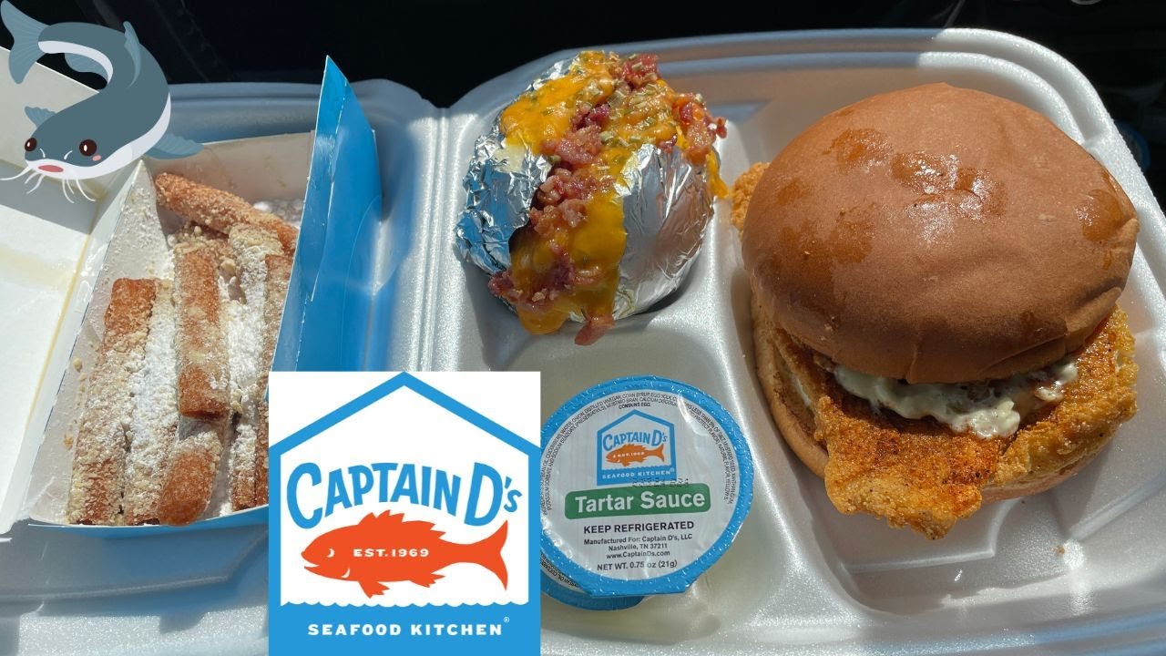 Captain D’s: Cajun Catfish Sandwich, Loaded Baked Potato & Funnel Cake Stix Review - YouTube