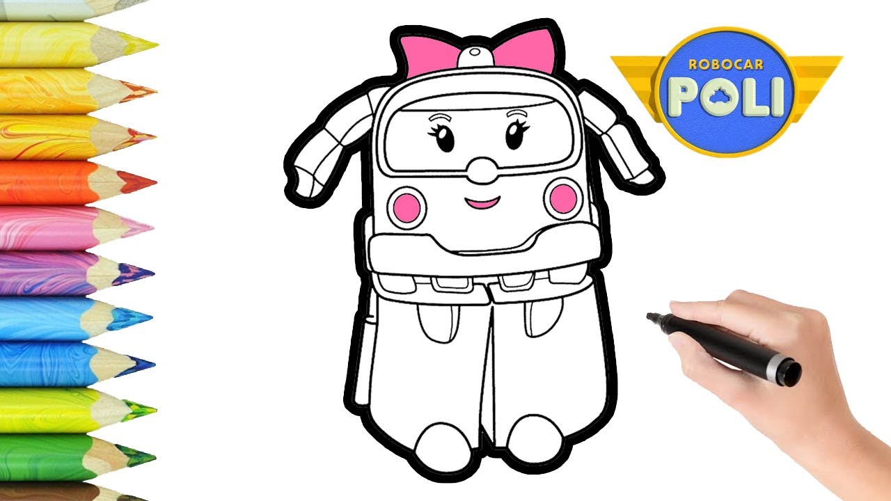 ROBOCAR POLI | cara menggambar robocar poli | how to draw and colouring ...