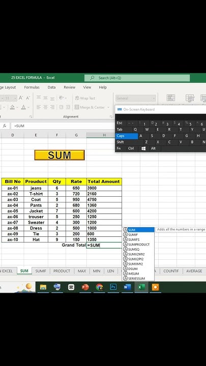 Microsoft Excel Basic Sum Function Excel Msexcel Microsoft Tipsandtricks Exceltutorial