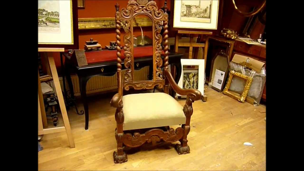 Wood carving a Crown chair in walnut - YouTube