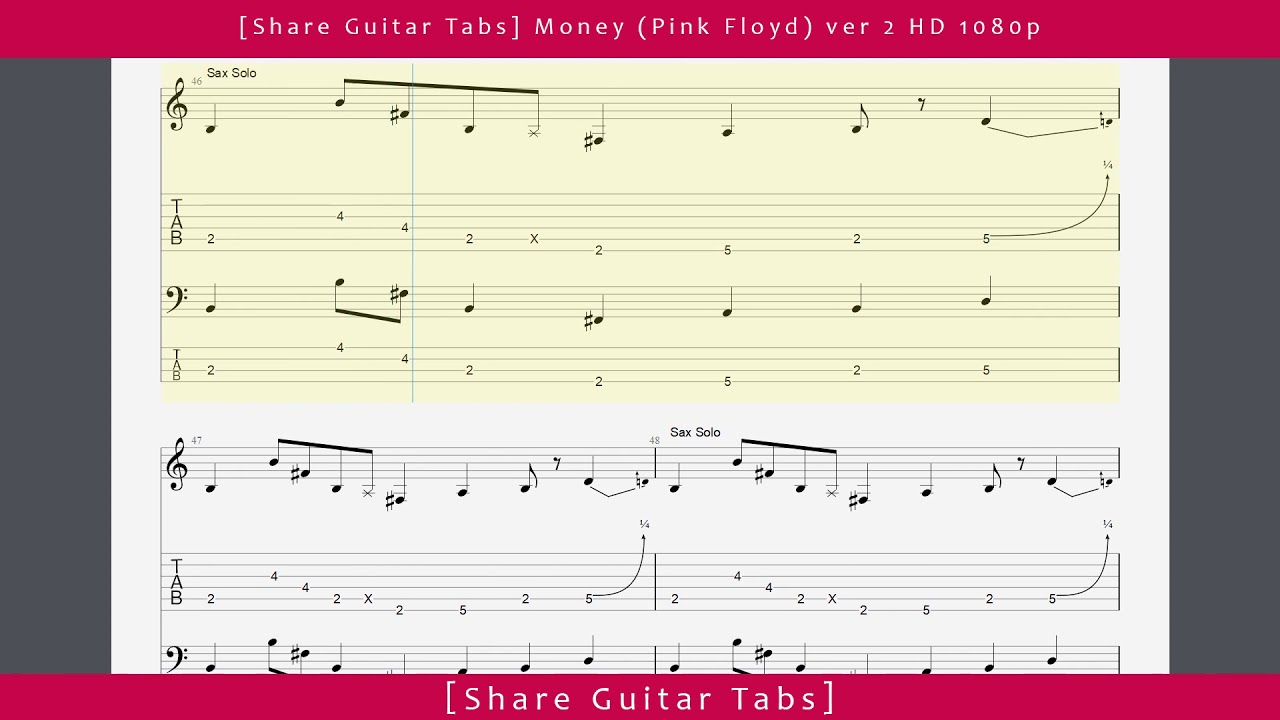 [Share Guitar Tabs] Money (Pink Floyd) ver 2 HD 1080p - YouTube