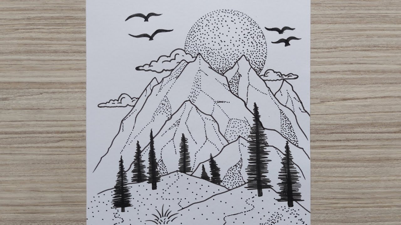 How to draw sunrise scenery easy step by step | Nature scenery drawing ...