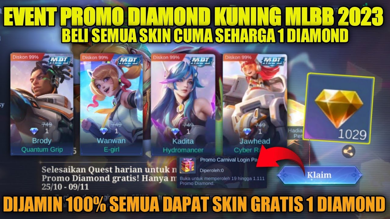 EVENT PROMO DIAMOND KUNING MLBB 2023! SKIN WANWAN 11.11 SKIN EPIC CUMA ...