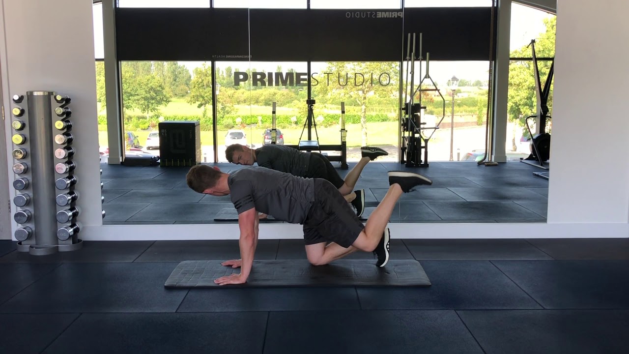 Bird dog knee extension with knee bent - YouTube