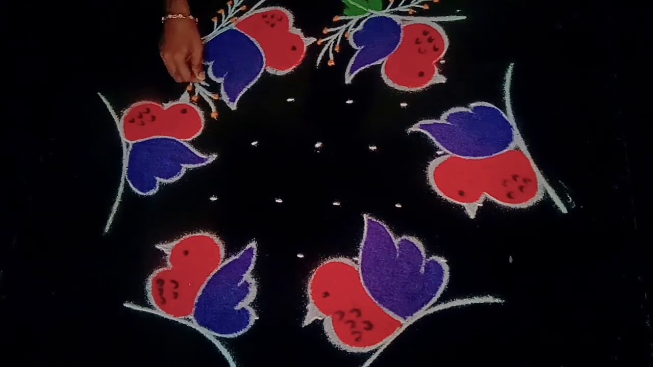 Kutti birds rangoli (7×4)dots/Birds rangoli - YouTube