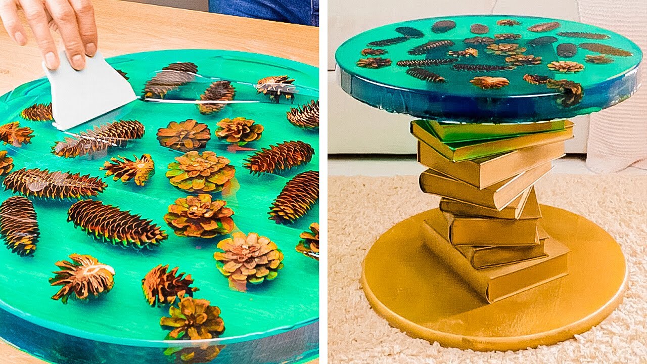 DIY EPOXY TABLE WITH CONES AND BOOKS || EXCELLENT UNIQUE TABLE PROJECTS ...
