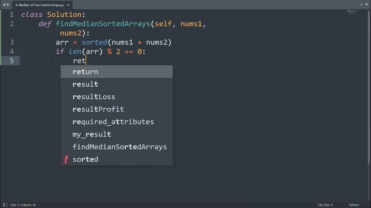 Leetcode 4 Median Of Two Sorted Arrays In Python Python Leetcode 4230