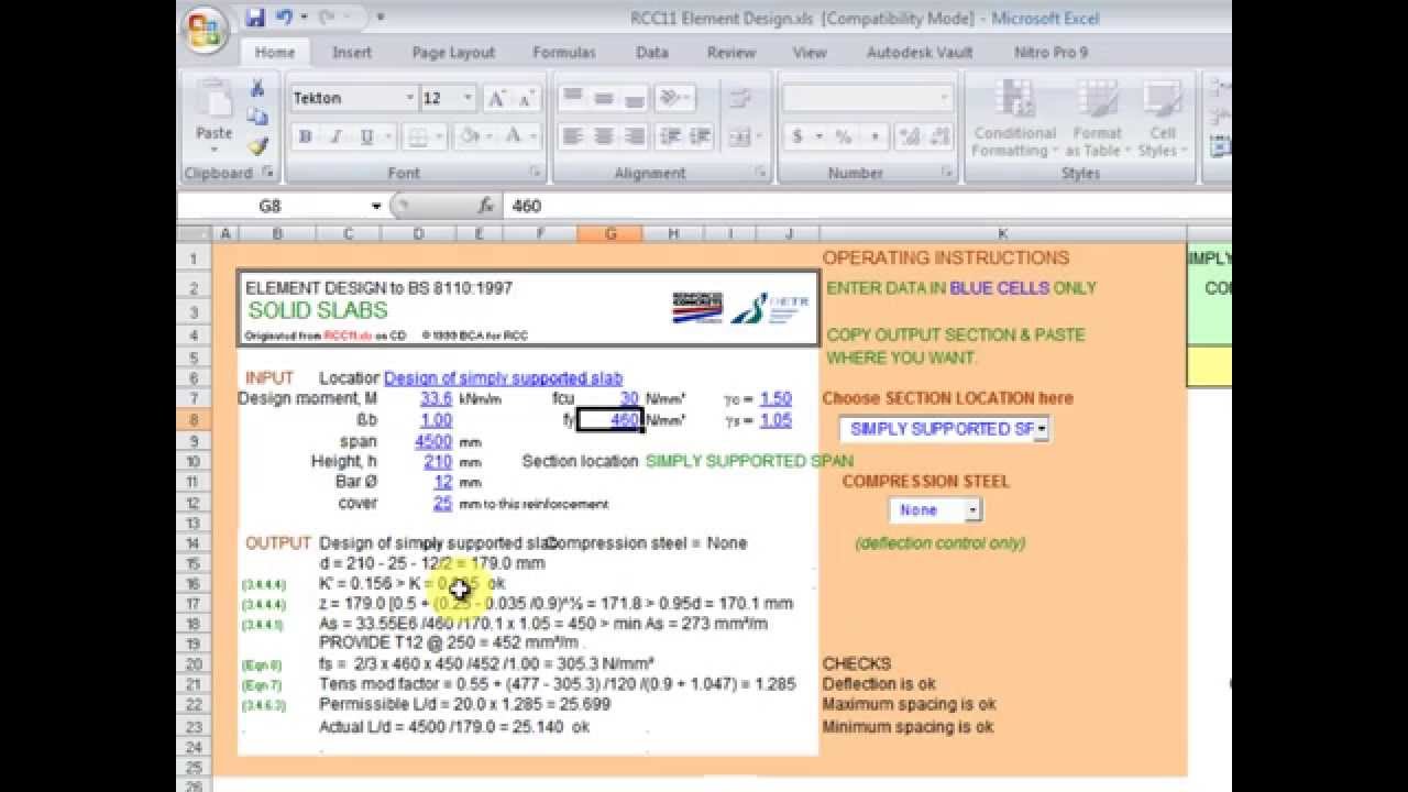 Simply supported slab design with the aid of excel spreadsheet program ...