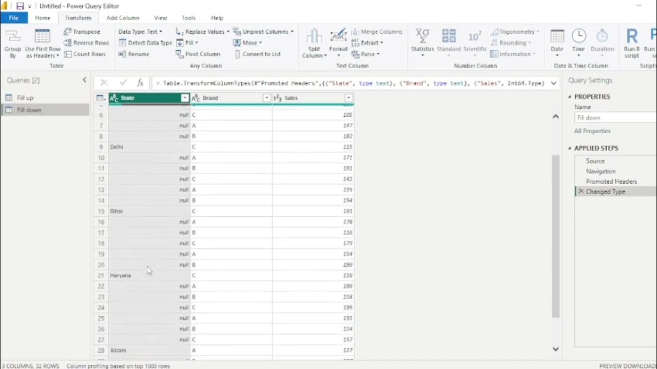 Power Query Etl Fill Up And Fill Down Power Bi Desktop Tricks Power Bi Tutorial Youtube