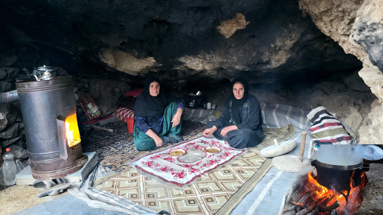 Cave Life of Nomadic Women | Traditional Cooking in a Mountain Cave ...