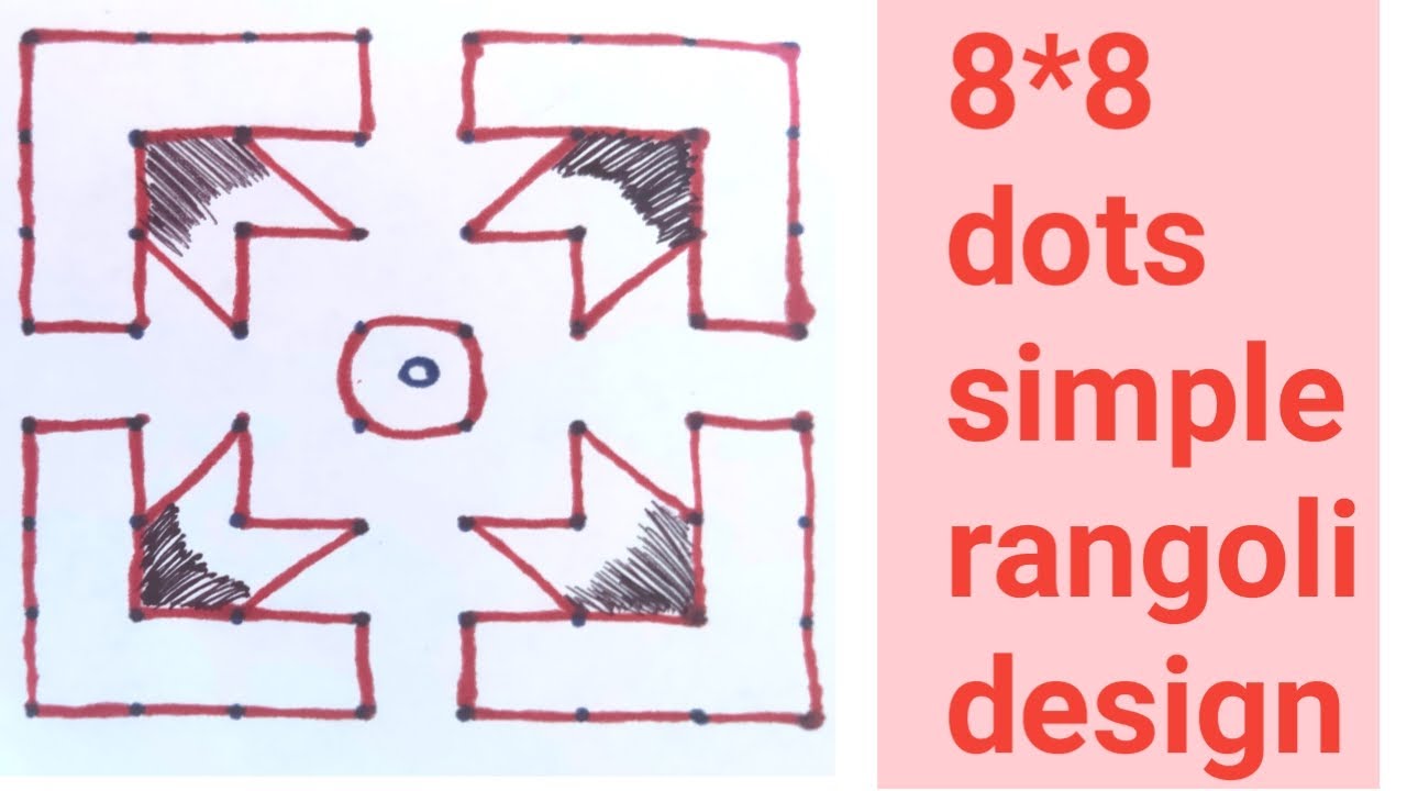 8*8 dot rangoli design/ easy and simple rangoli for beginners/ - YouTube