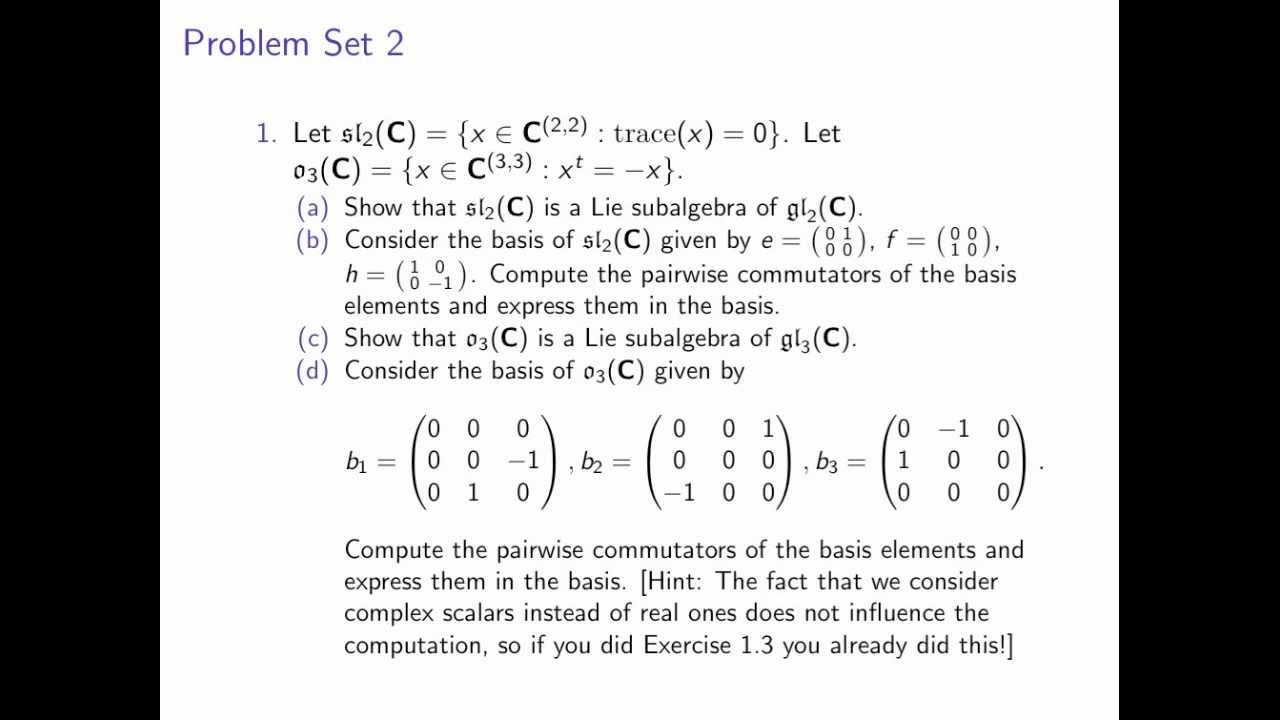 Lie algebras - problem set 2 - YouTube