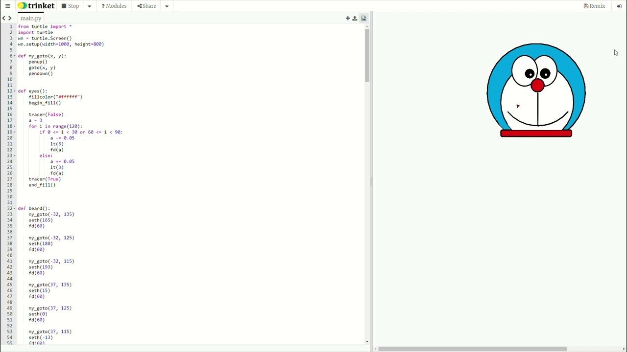Doraemon Using Python S Turtle Python For Fun Youtube