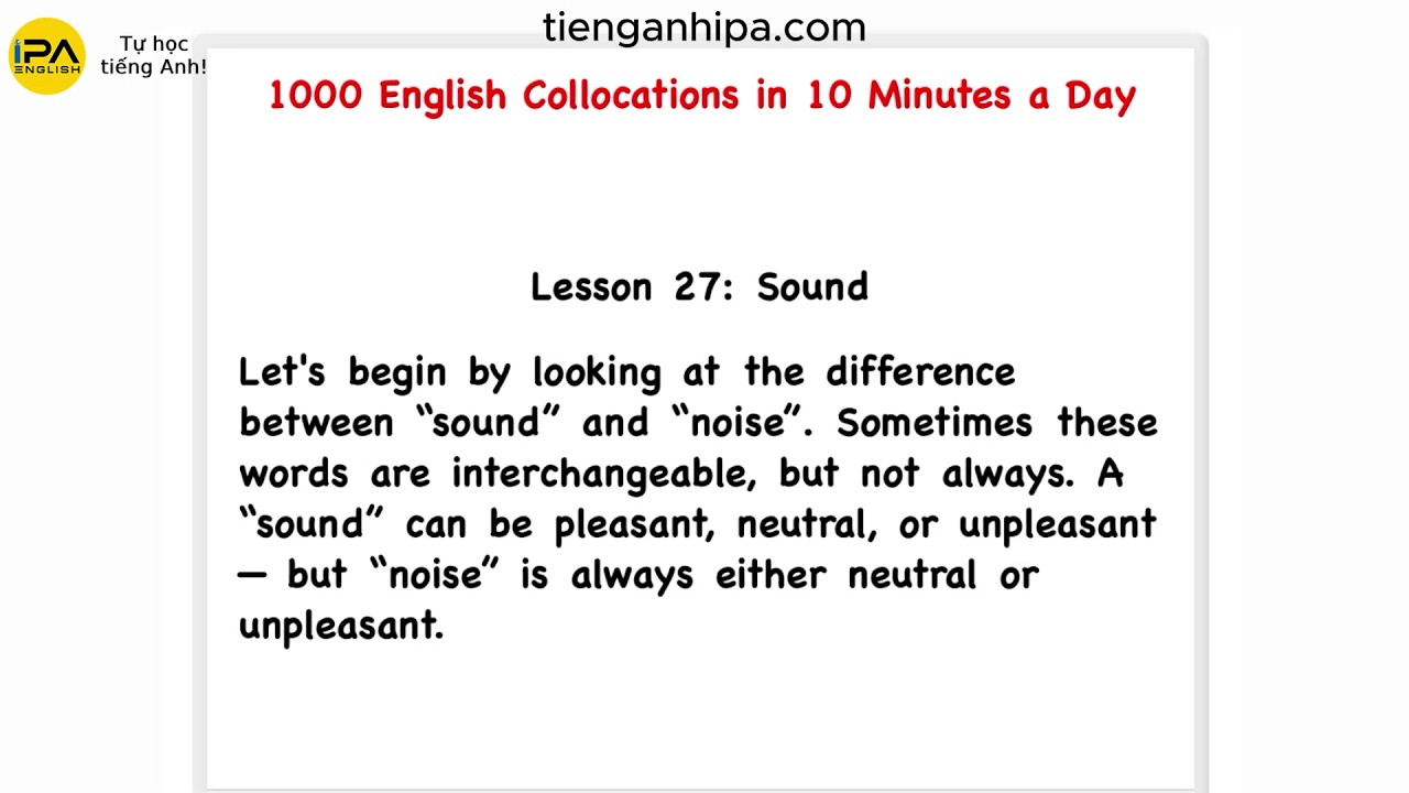 1000 English Collocations in 10 Minutes a Day – Lesson 27 – Sound - YouTube