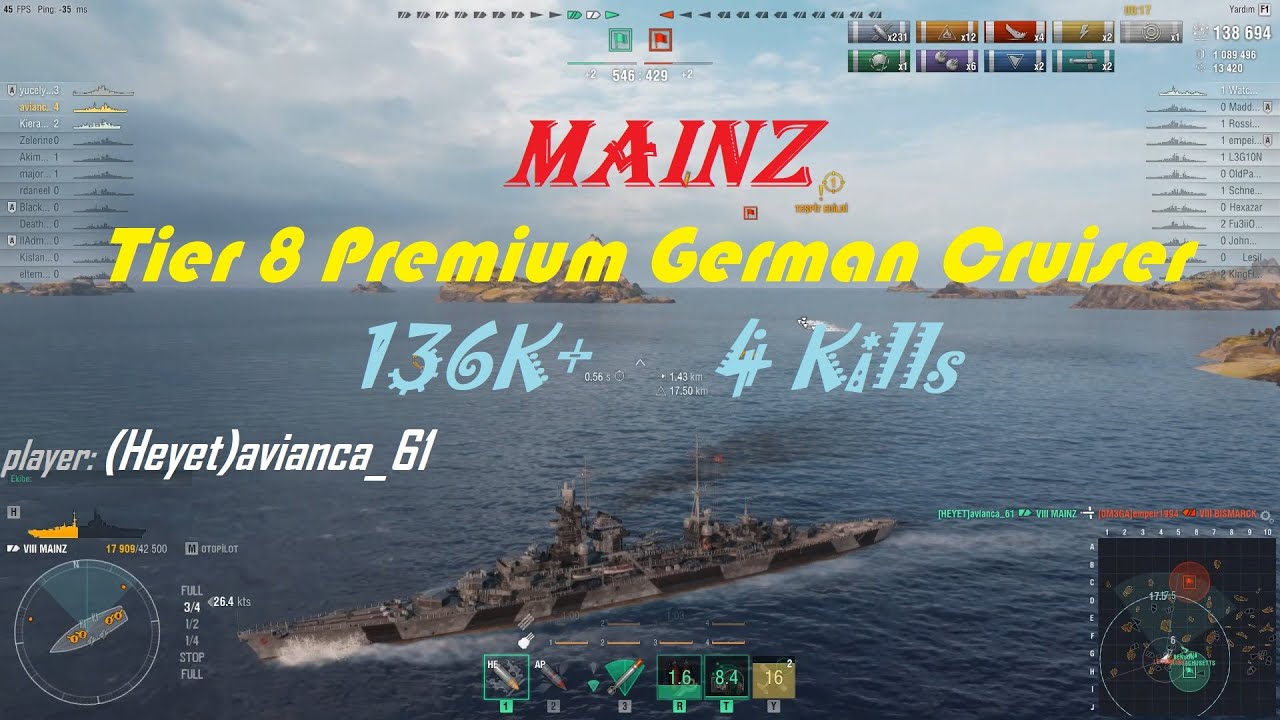 Mainz - World Of Warships - Tier 8 German Premium Cruiser 138K+ 4 Kills ...