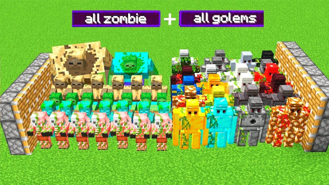 all zombies + all golems = ??? / minecraft - YouTube