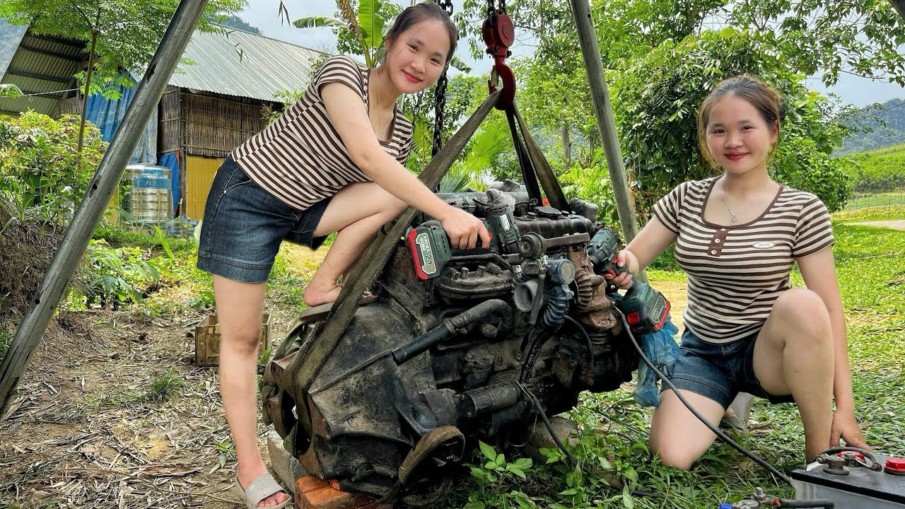 The girl repaired and restored the 4102 car engine for her neighbor ...
