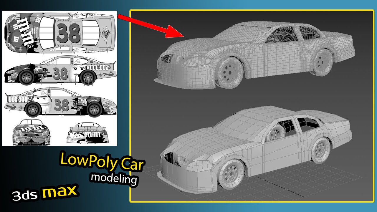 low poly car modeling in 3dmsmax (base mesh) - YouTube
