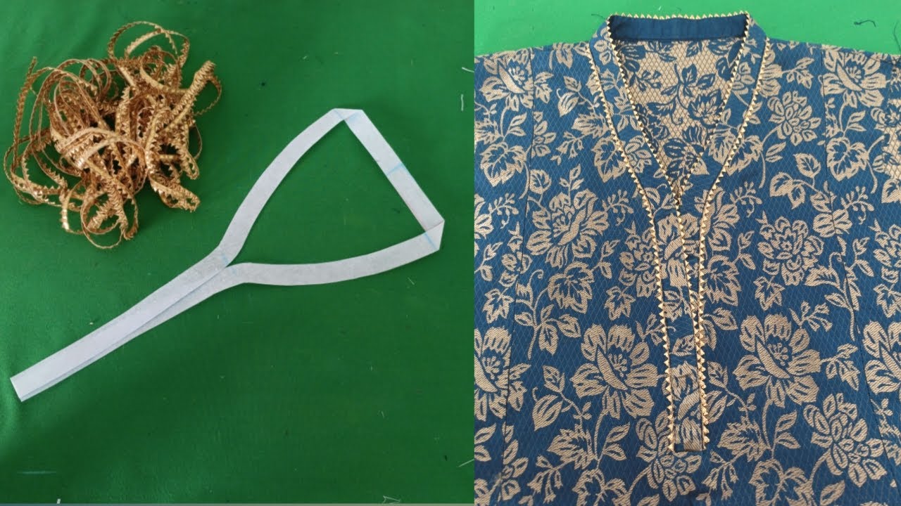 Chinese collar neck with gota lace/Chinese collar cutting and stitching ...