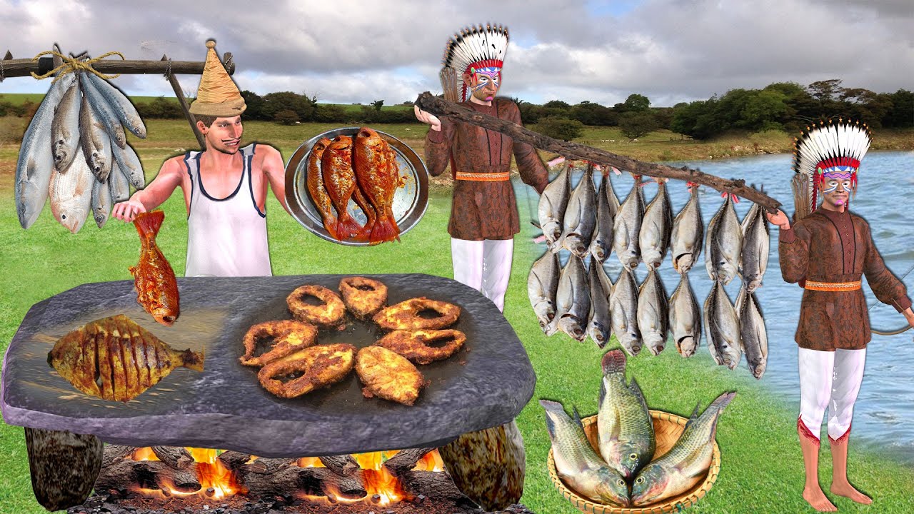 Tribe Fishing Cooking Tasty Fish Fry Street Food Hindi Kahani Hindi ...