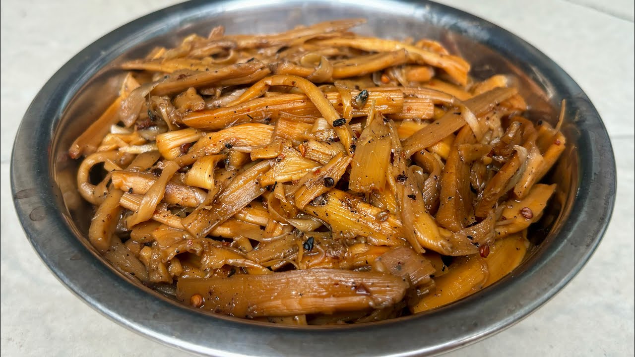 Village style dried bamboo shoots chutney - YouTube